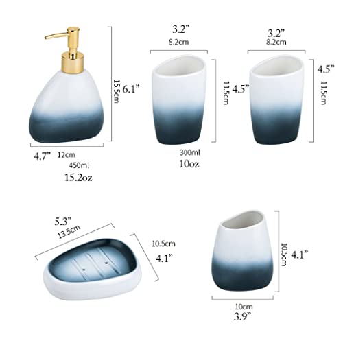 XENITE Soap Dispenser Gradient Green Soap Dispenser, 5 Piece Bathroom Accessories Set, Including Mouthwash Cup, Toothbrush Cup & Soap Dish, 15.2oz Reusable Soap (Color : 5 Piece Set)