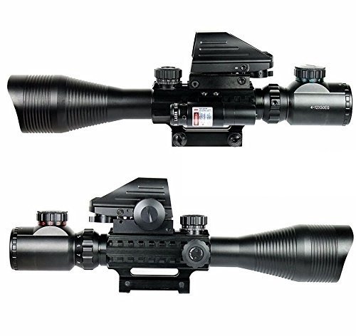 THEA C4-12X50 Scope Dual Illuminated Reticle w/Green Laser Sight and 4 Tactical Holographic Dot Reflex Sight (12 Month Warranty) (Green)
