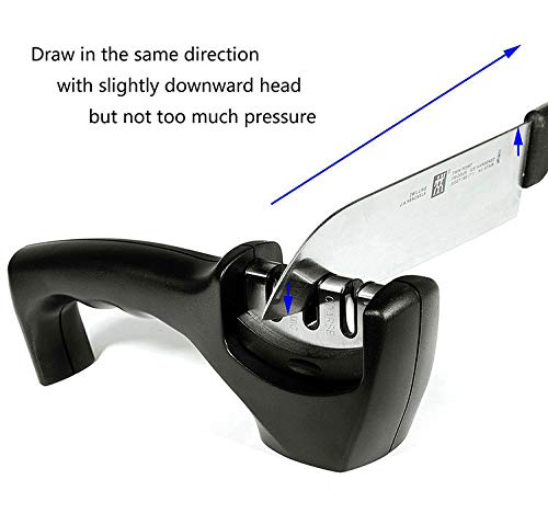 Smart Sharp Knife Sharpener - Professional 3 Stage Manual Sharpener for Sharpening Kitchen Knives - Ceramic Stone, Tungsten Carbide Plates, Diamond rods. Ergonomic Design, Black/Chrome Finish