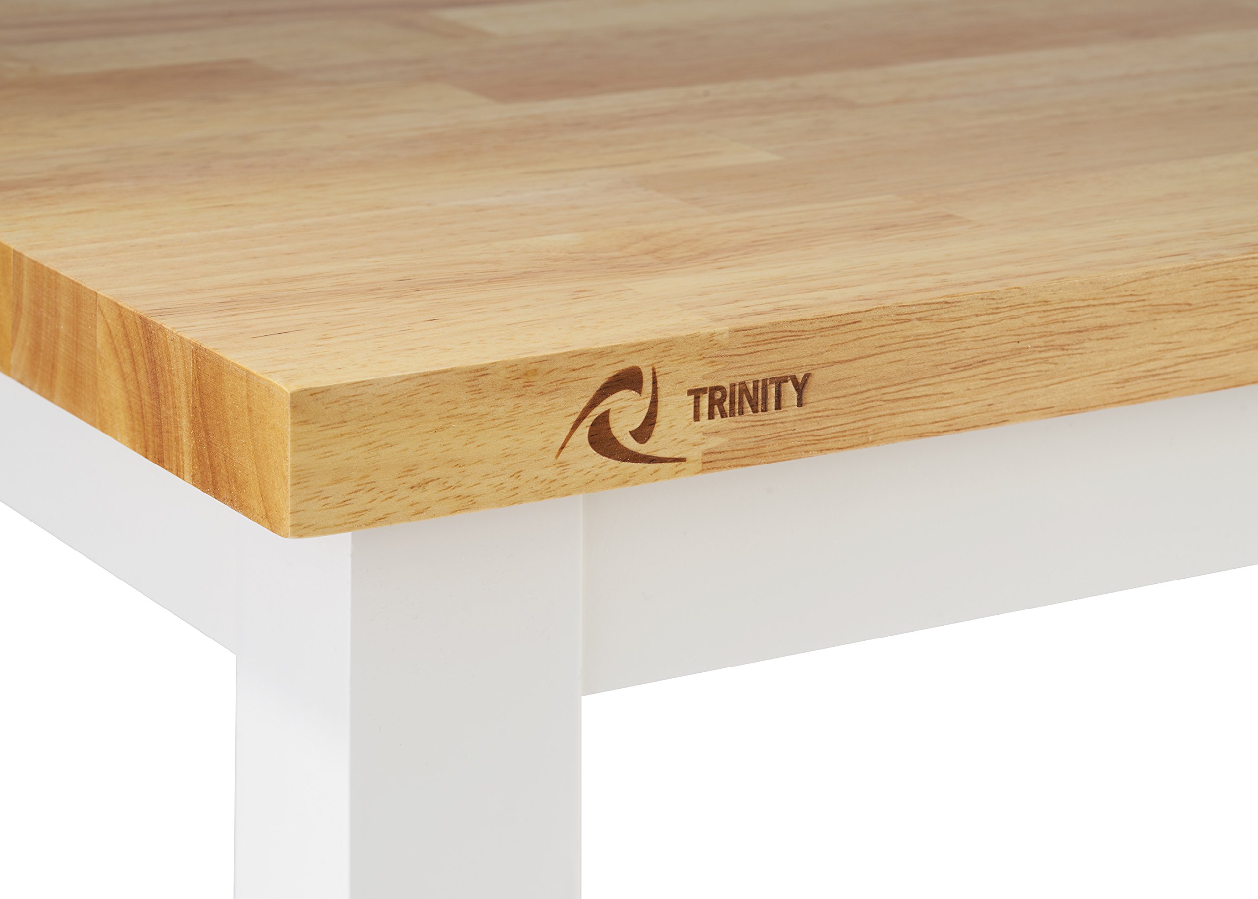 TRINITY 30-Inch Wood Kitchen Coffee Cart with Wheels, Two Shelves, and Rubberwood Work Surface for Kitchen Storage and Food Preparation, 30” W x 18” D x 35” H