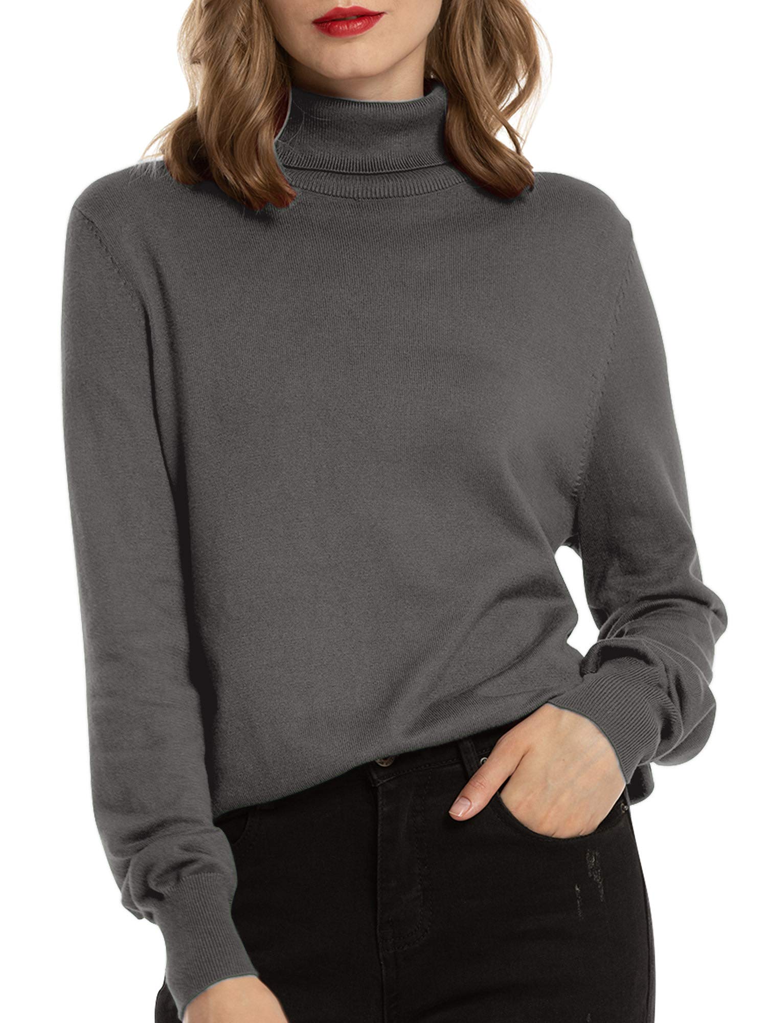 Woolen Bloom Women's Casual Long Sleeve Turtleneck Sweater Lightweight Knit Pullover Jumper Tops for Fall Winter Black Medium