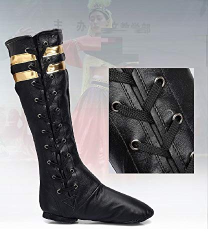 Tianrui Crown Women and Ladies Mongolian Dance Shoes, Antiskid Shoes,Leather Dance Boot (Leather,46) Black