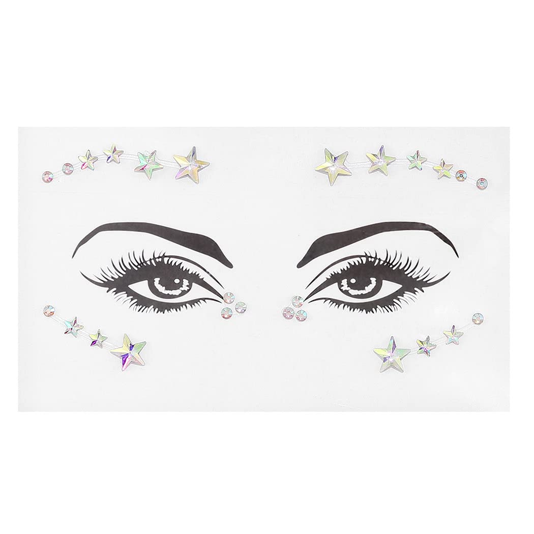 Wosois Crystal Face Stickers Star Mermaid Gems Sparkly Temporary Rhinestone Sticker Rave Party Accessories for Women and Girls (A)