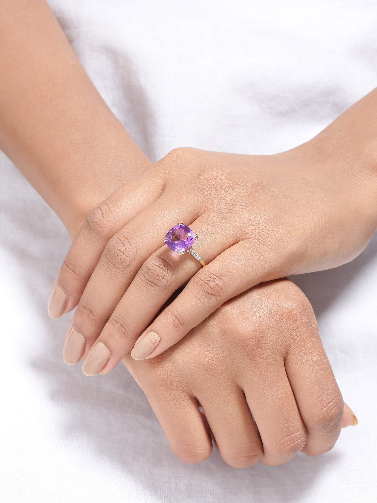 YoTreasure 6.11 Ct Amethyst Solid 10k Yellow Gold Statement Ring Jewelry