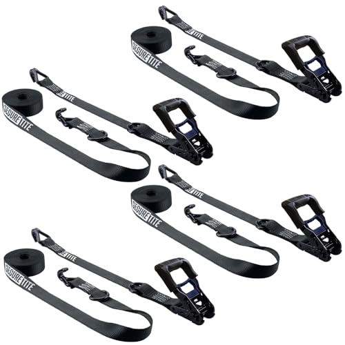 Secure Tite Ratchet Straps 4 Pack, Ratcheting Tie Down Straps with Hooks - 1-1/4” x 16’ Truck Tie Down Straps – Vinyl Double J-Hooks, 1000 lbs. Working Load Limit, 3000 lbs. Break Strength