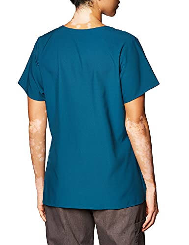 WonderWink Women's Women's Mock Wrap Top Shirt, Caribbean Blue, Small