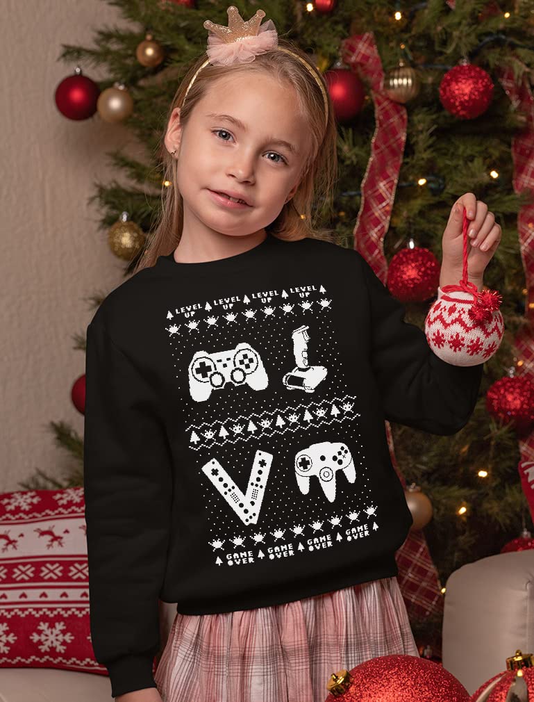 Tstars Gamer Retro Ugly Christmas Sweater Xmas Party Youth Kids Sweatshirt Large Black