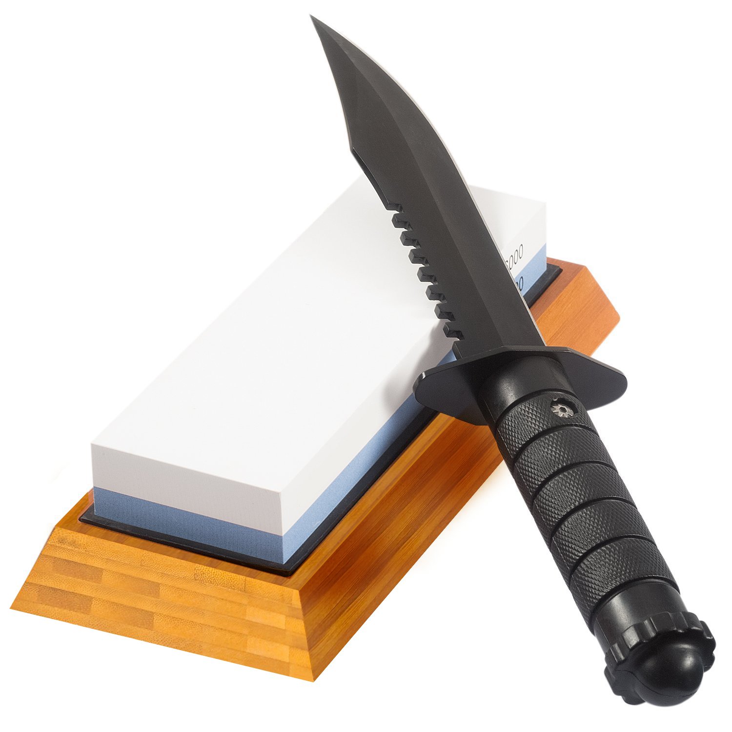 SUNER POWER Professional Dual 1000/6000 Japanese Grit Whetstone-Knife Sharpening Stone Kit Included Non-Slip Bamboo Base & Angle Guide-Perfe, large, White-Blue