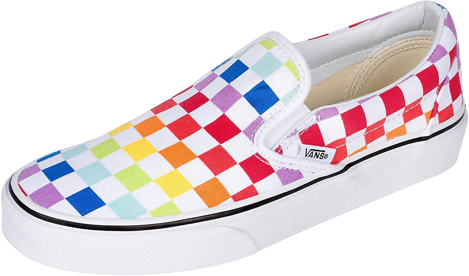 Vans Unisex Authentic Skate Shoe Sneaker (6.5 Women / 5 Men M US, (Checkerboard) Rainbow/True White 7267)