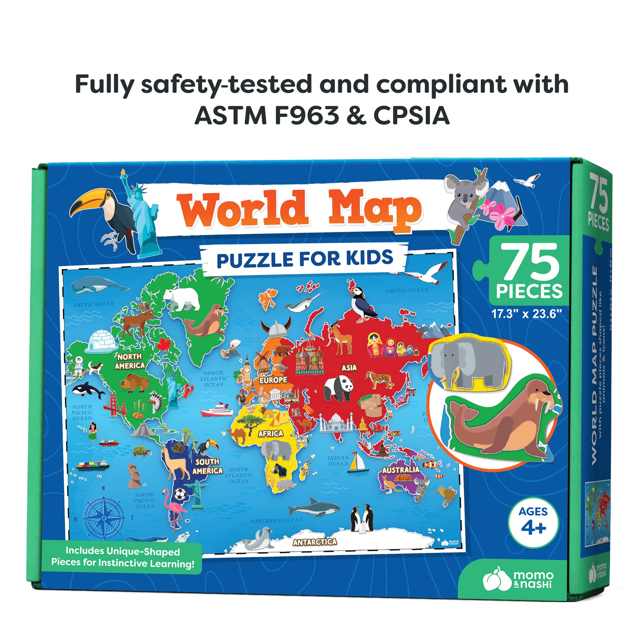 World Map Puzzle for Kids - 75 Piece - World Puzzles with Continents - Childrens Jigsaw Geography Puzzles for Kids Ages 4-8, 5, 6, 7, 8-10 Year Olds - Globe Atlas Puzzle Maps