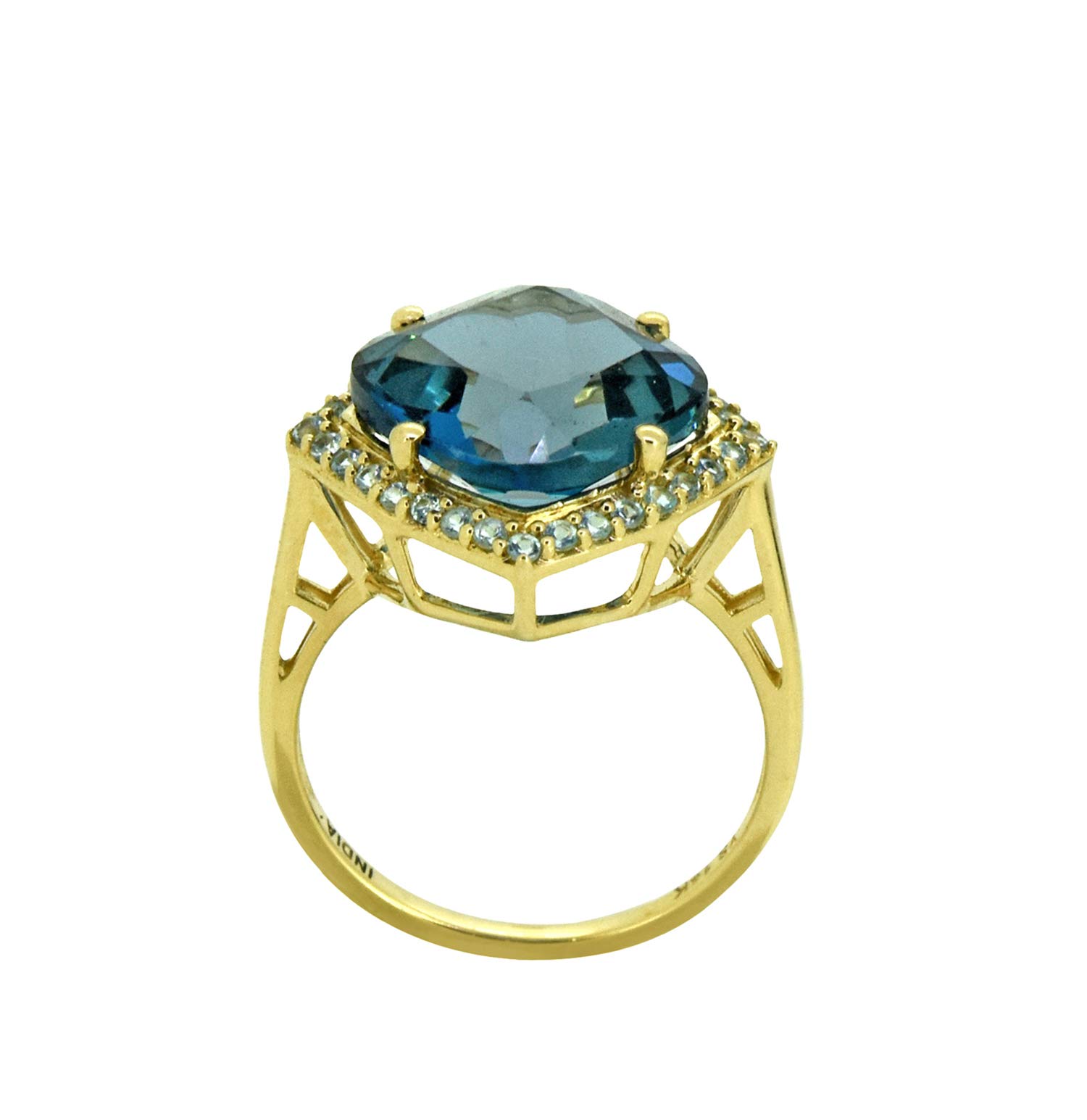 YoTreasure 7.17 ct London Blue Topaz Ring Solid 14k Yellow Gold Jewelry