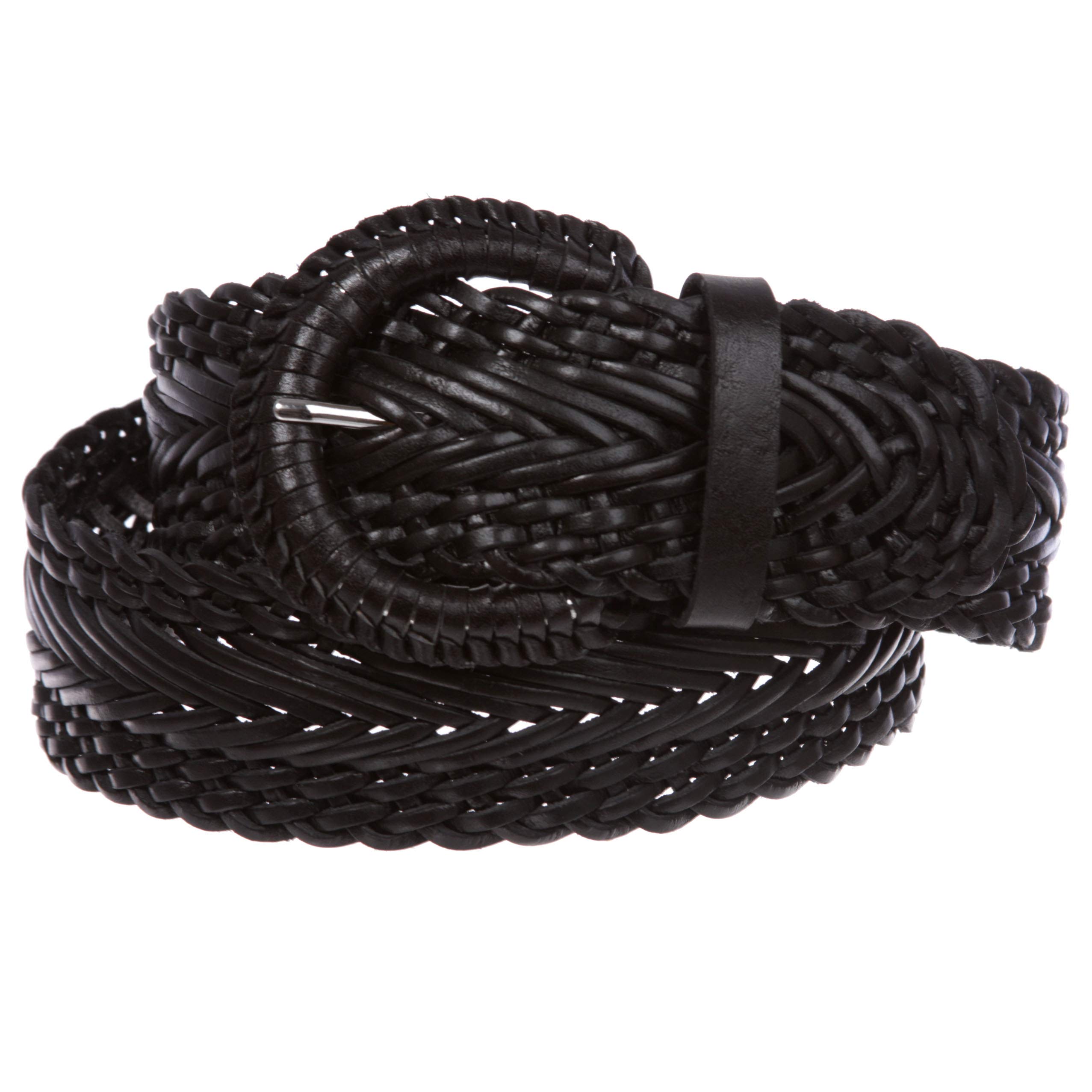 Women's 2" Wide Braided Woven Round Leather Belt, Navy | L/XL - 40"