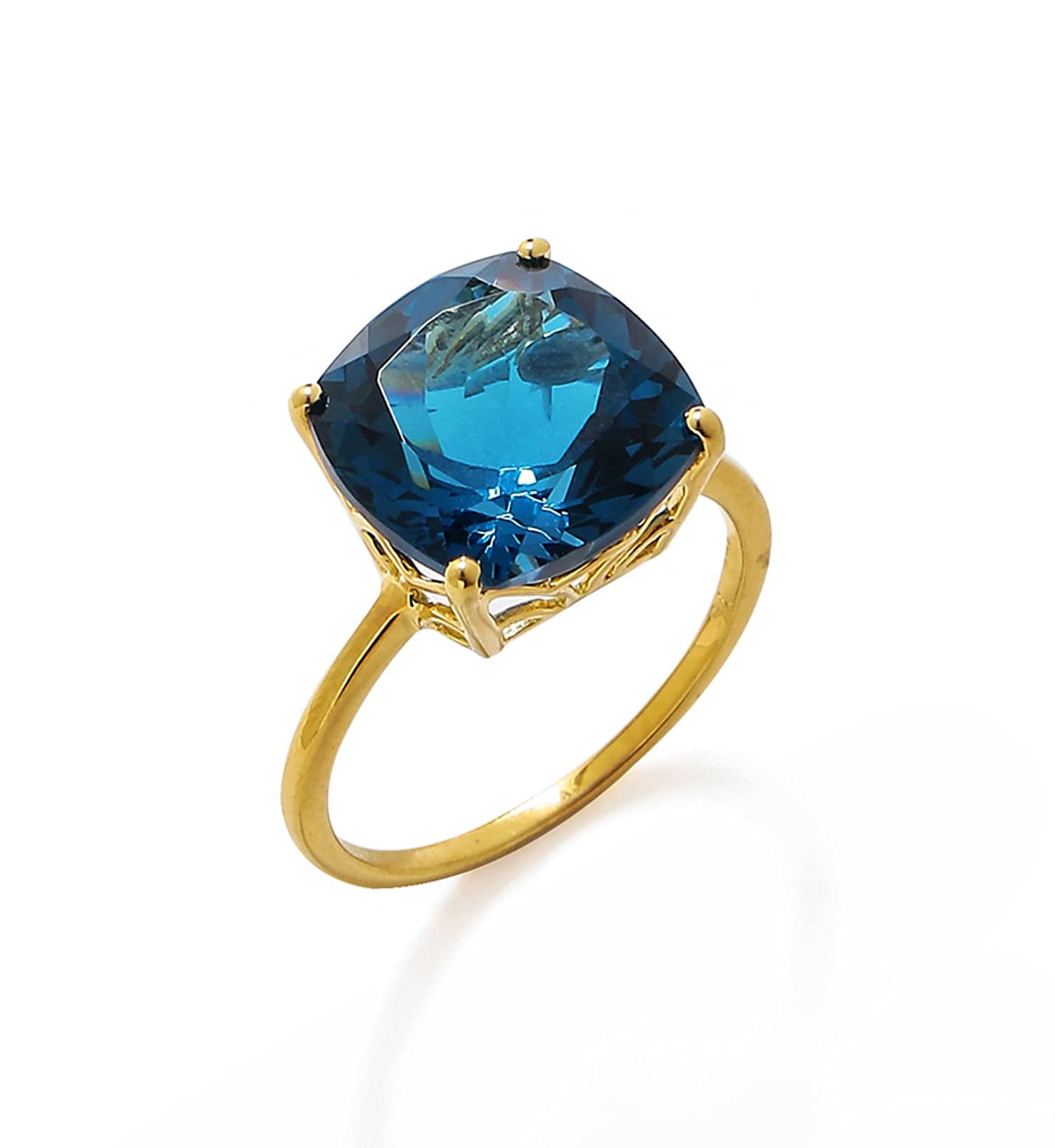 YoTreasure 7.50 ct. t.w London Blue Topaz Solitaire Chunky Ring 10kt Yellow Gold