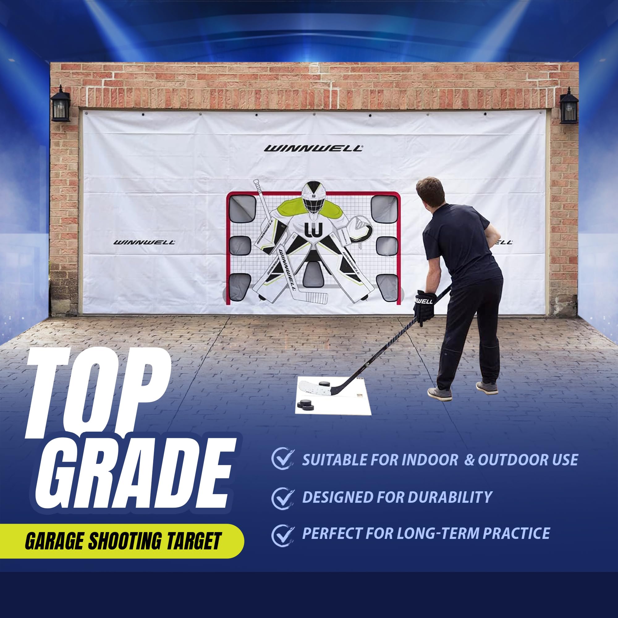 Winnwell Hockey Garage Shooting Tarp - Foldable Street Hockey Goalie Pads - Training Equipment for Shooting Target Games