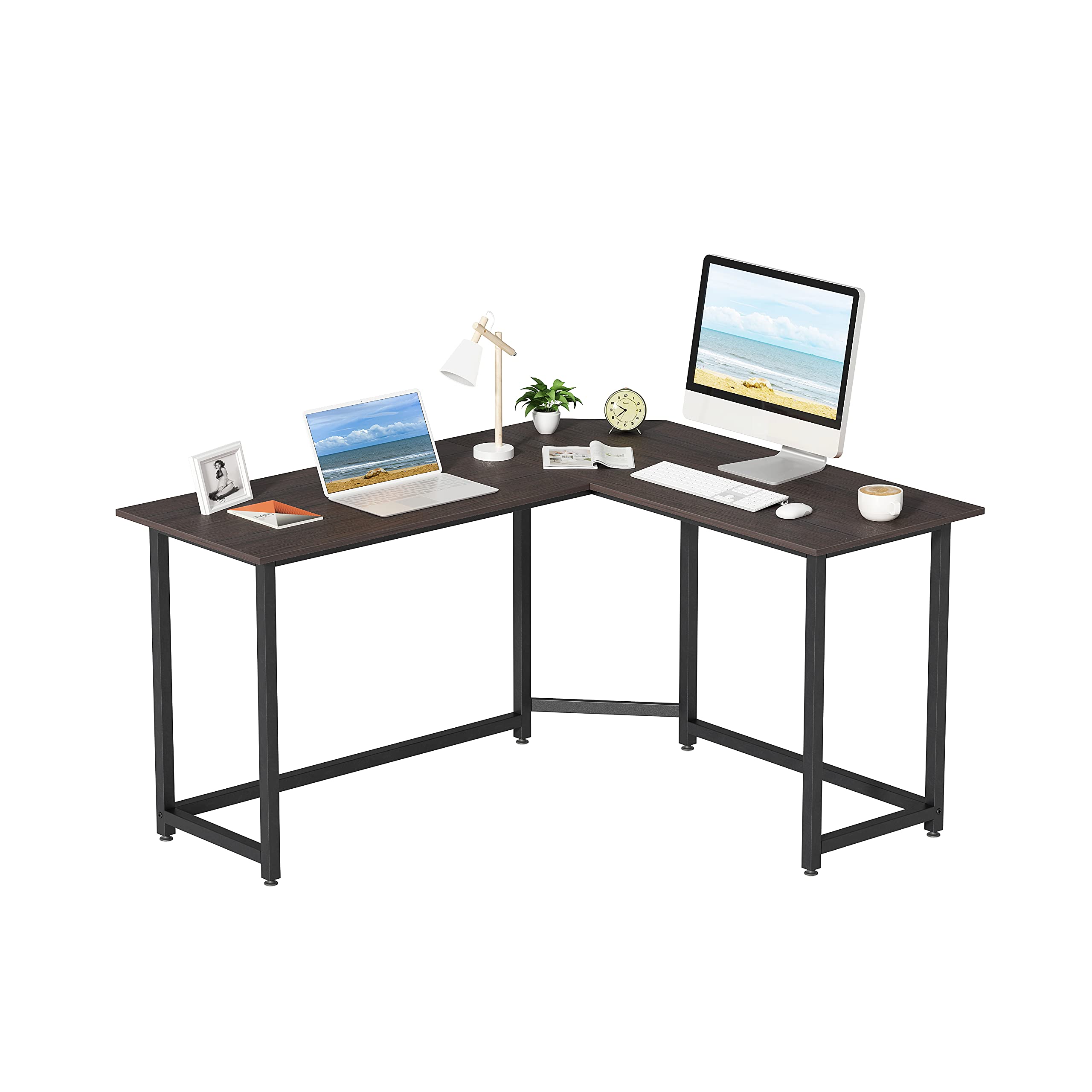XINDACLOVER Small Corner Computer Desk L Shaped, 55 Inch Modern Simple Style PC Desk, Wooden Workstation for Home Office, Laptop Study Table for Small Spaces (Black Oak)