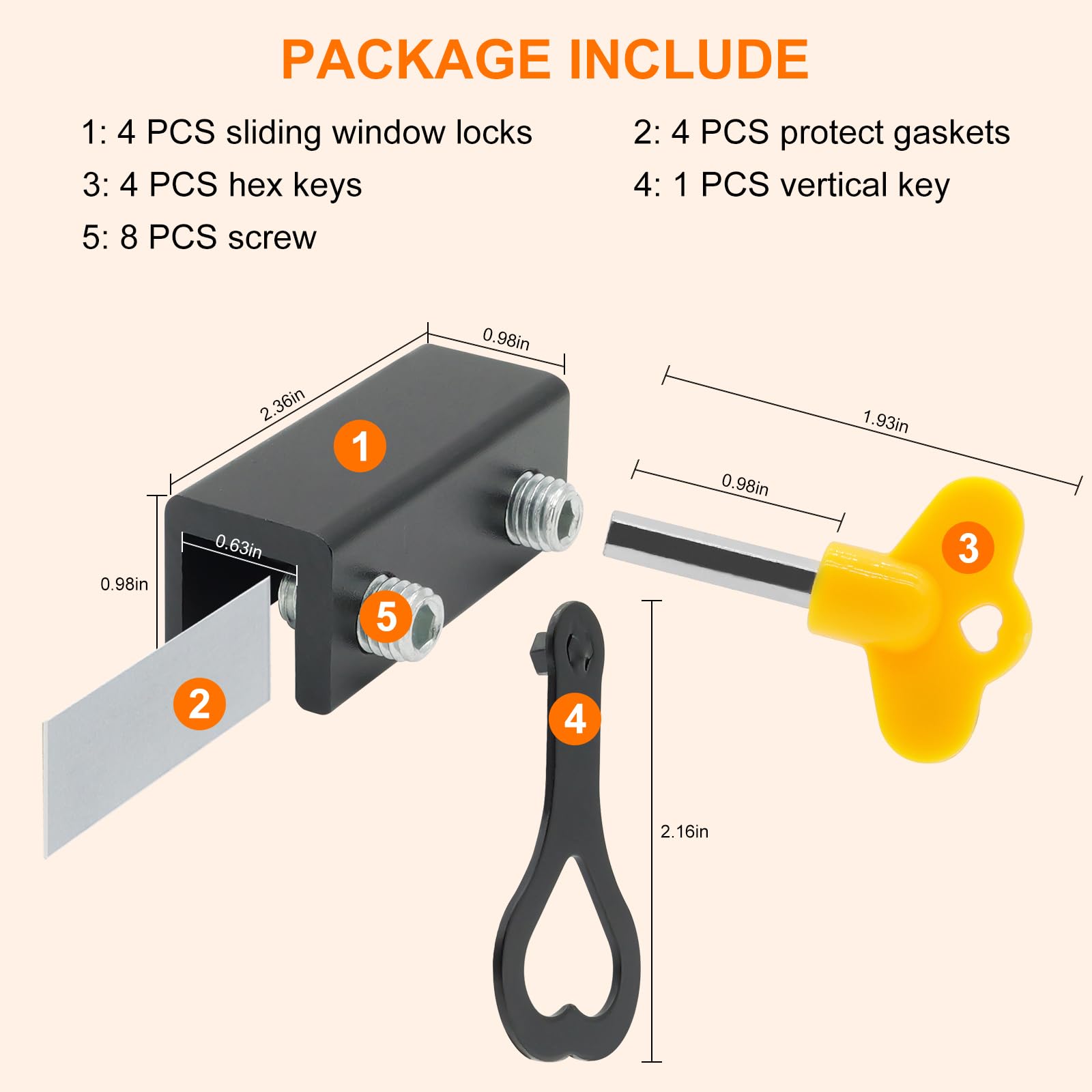 Window Lock Security,4 Sets Sliding Window Locks Child Proof and Sliding Window Lock with Key or Window Safety Locks.