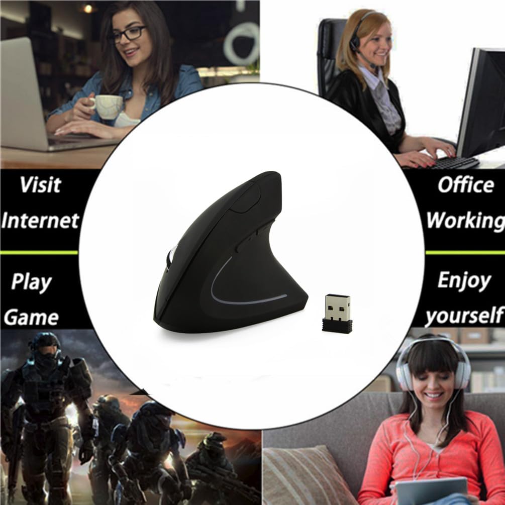 Sunffice FIRSTMEMORY Wireless Vertical Mouse, Wireless Ergonomic Vertical Mouse, 2.4G High Precision Optical Mice 800/1200/1600DPI for PC Laptop Desktop Mac (Left Handed Rechargeable Mouse)