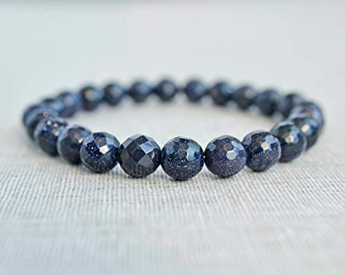 WORLD WIDE GEMS Blue Goldstone Bracelet - Navy Blue Bracelet - Gemstone Bead Bracelet - Sparkle Bracelet - Night Sky Jewelry - Celestial Gifts - Gift Women 6mm Code- WAR6899