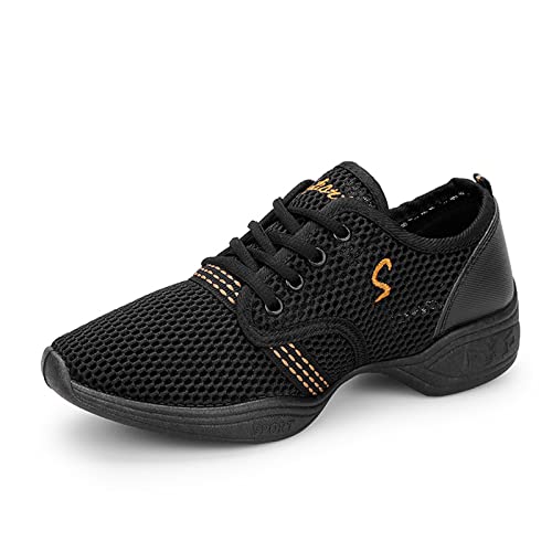 Women's Jazz Shoes Lace up Dance Sneaker Split Sole Lightweight Walking Shoes Breathable Sport Gym Black 37