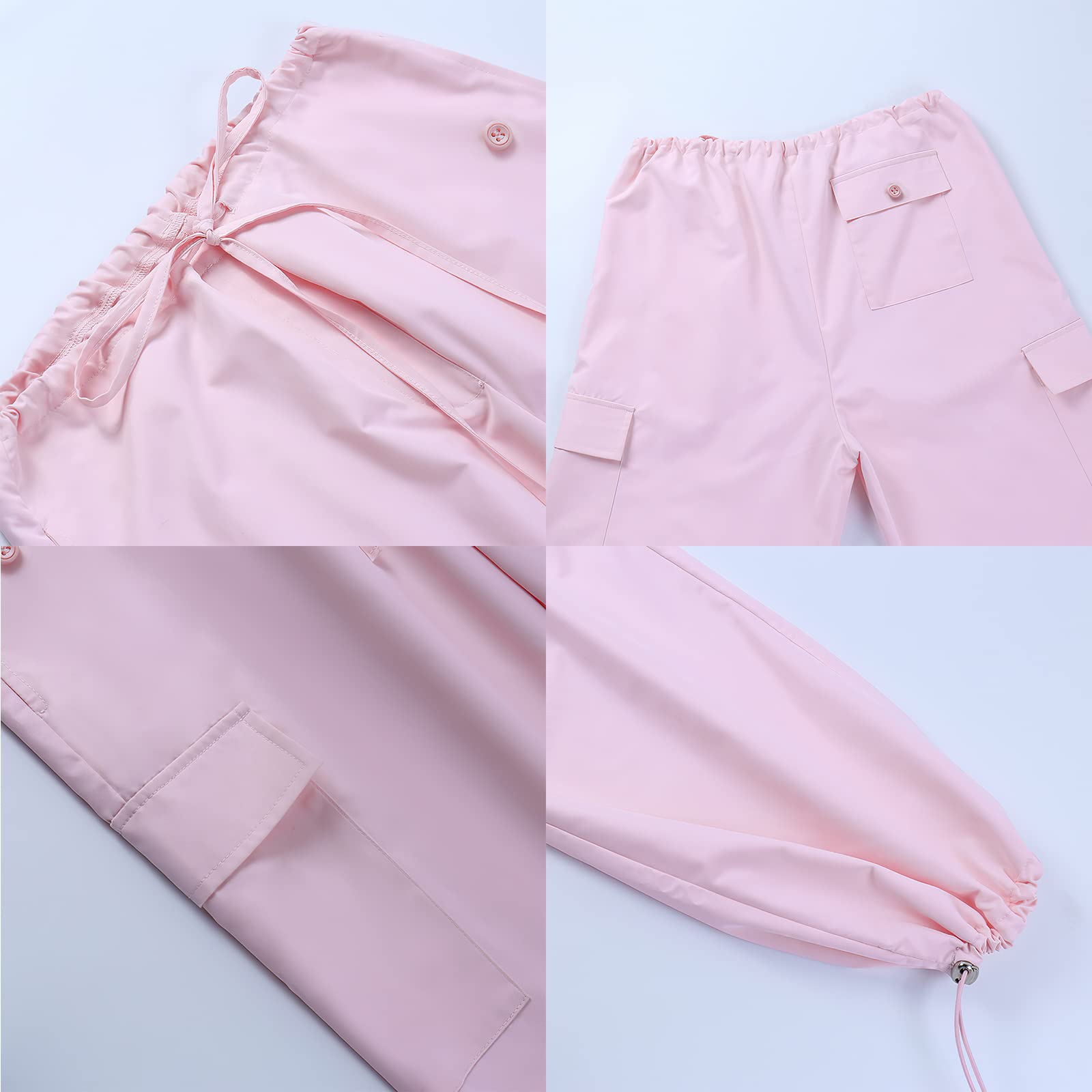 Viatabuna Parachute Women's Oversized Cargo Pants Drawstring High Rise Baggy Joggers Sweatpants Plus Size Y2K Wide Leg Pants Pink