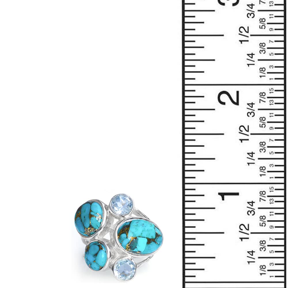 YoTreasure Blue Turquoise Topaz Solid 925 Sterling Silver Chunky Ring Jewelry
