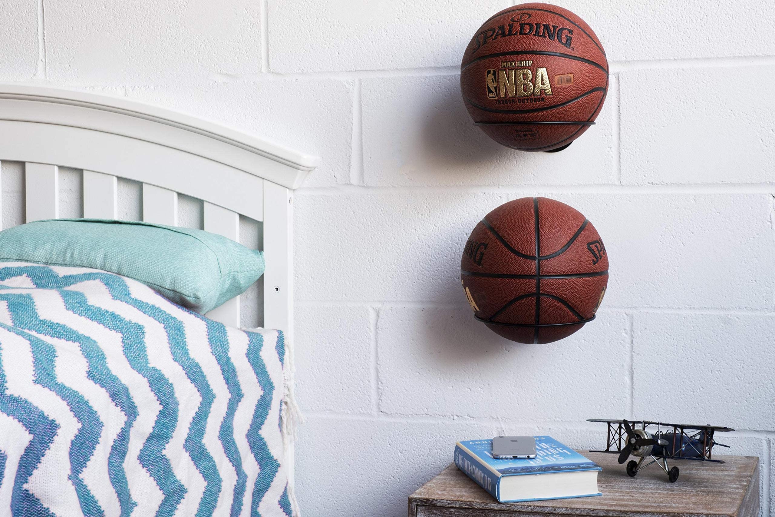 Wallniture Sporta Wall Mount Sports Ball Holder Display Storage Steel Black Set of 2