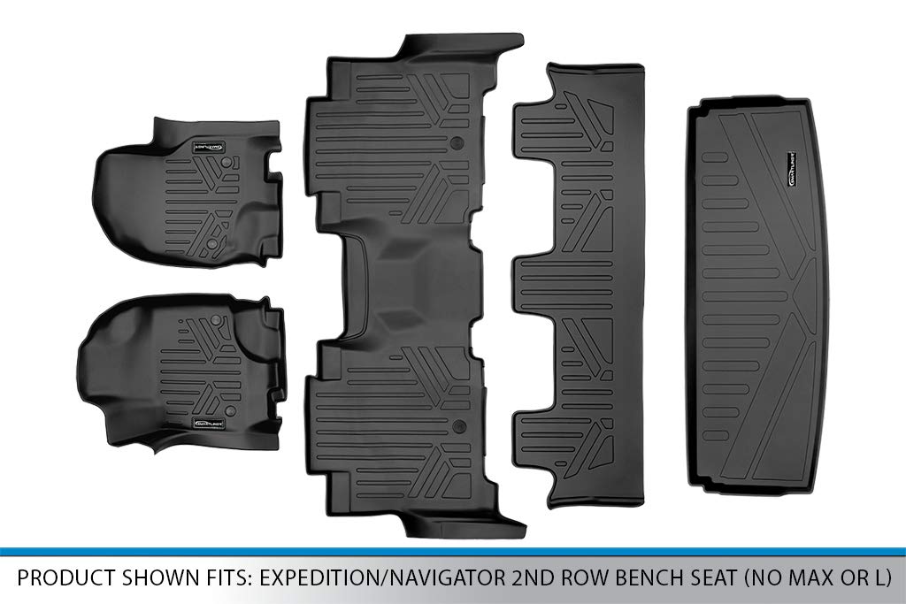 SMARTLINER Floor Mats - Cargo Liner Behind 3rd Row Set Black Compatible with 18-21 Expedition/Navigator 2nd Row Bench Seat (no Max or L)