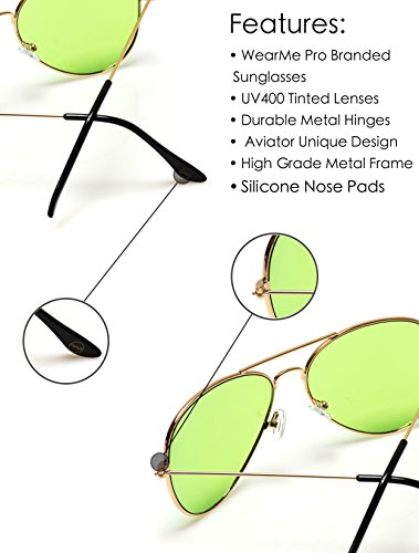 WearMe Pro Classic Aviator Style Metal Frame Sunglasses (Gold Frame/Light Pink Tinted Lens, 59)