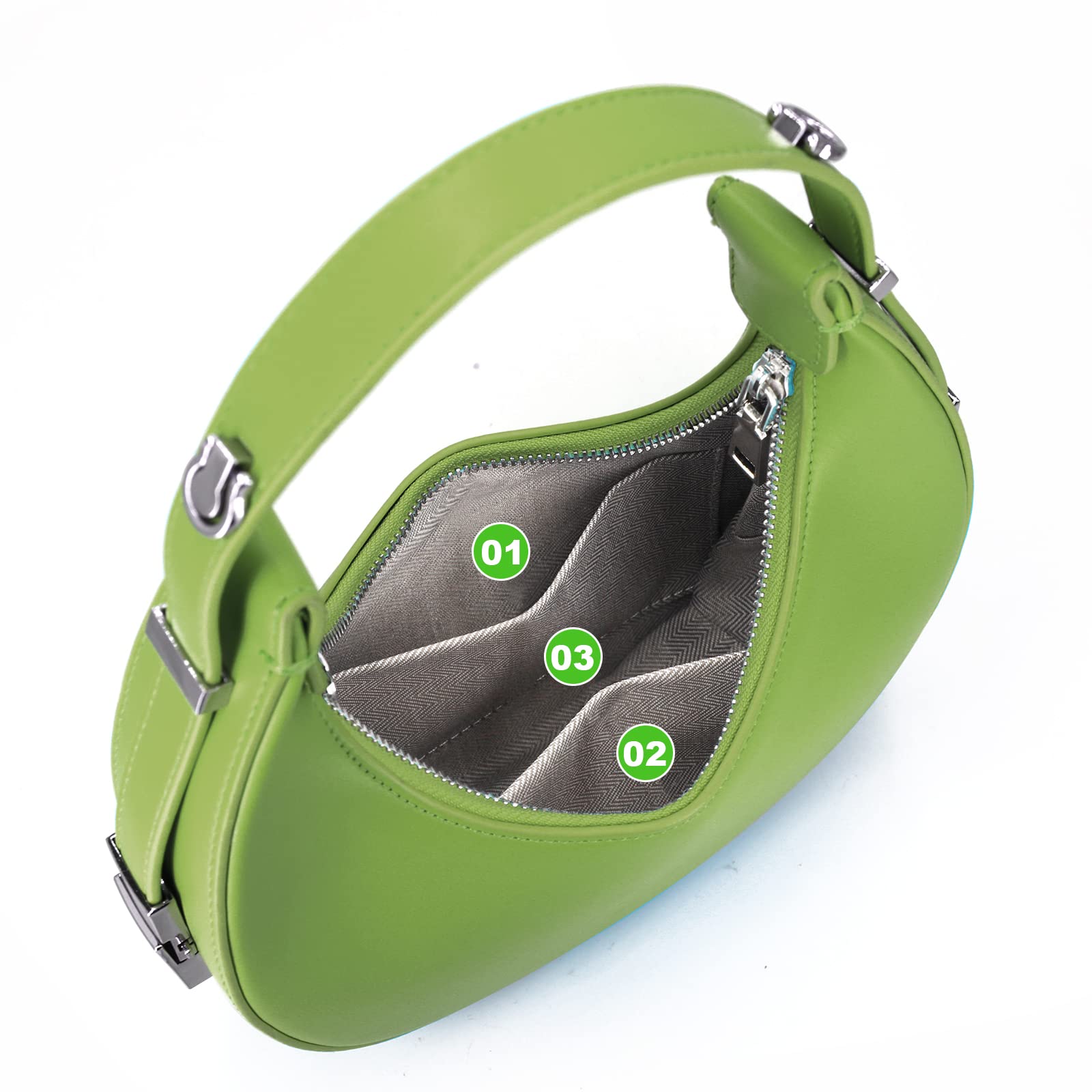 Ykall Shoulder Bags Handbag for Women, Crossbody Bag Detachable Shoulder Strap Soft PU Leather Zipper Closure - Avocado Green