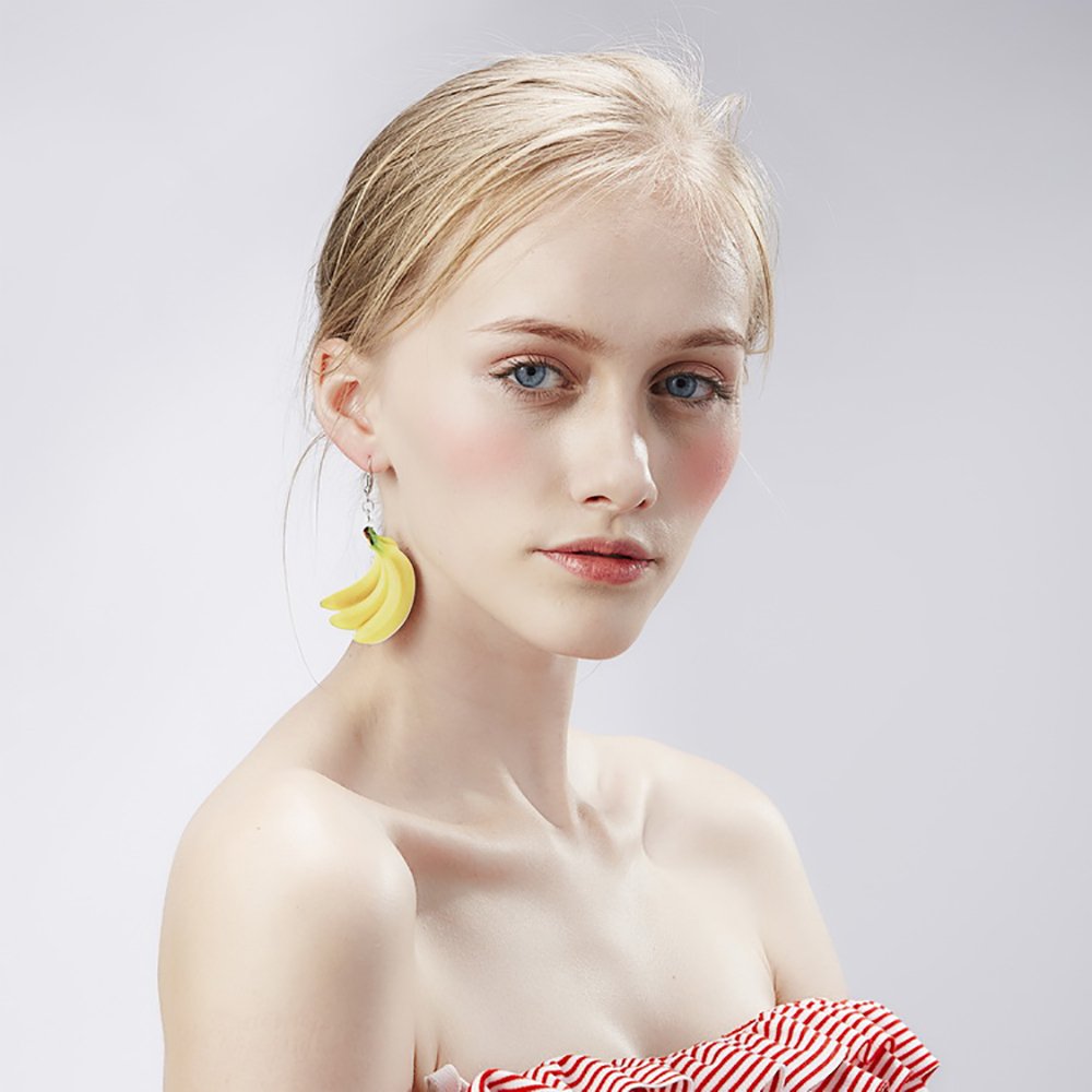 VEINTI+1 Trendy Statement Creative Funny Lifelike Fruits Acrylic Flat Earrings Banana Earrings for Women (Banana)