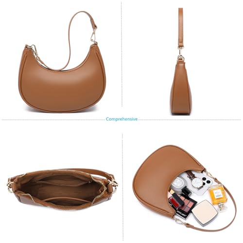 WuliTown Small Crescent Shoulder Bag Under the Arm Purse, Cute Hobo White Shoulder Bag,Mini Clutch Purse with Zipper Closure