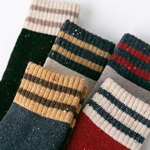 Womens Winter Socks Wool Warm Athletic Crew Long Fall Socks Thick Indoor Socks Hiking Sports Socks E (5 Pack Two Striped)