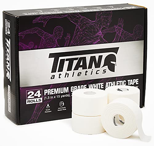 White Athletic Sports Tape - 1.5 Inch x 45 Feet Per Roll - 100 Percent Cotton with Zinc Oxide - Easy Tear Zig Zag Design… (White - 24 Pack)