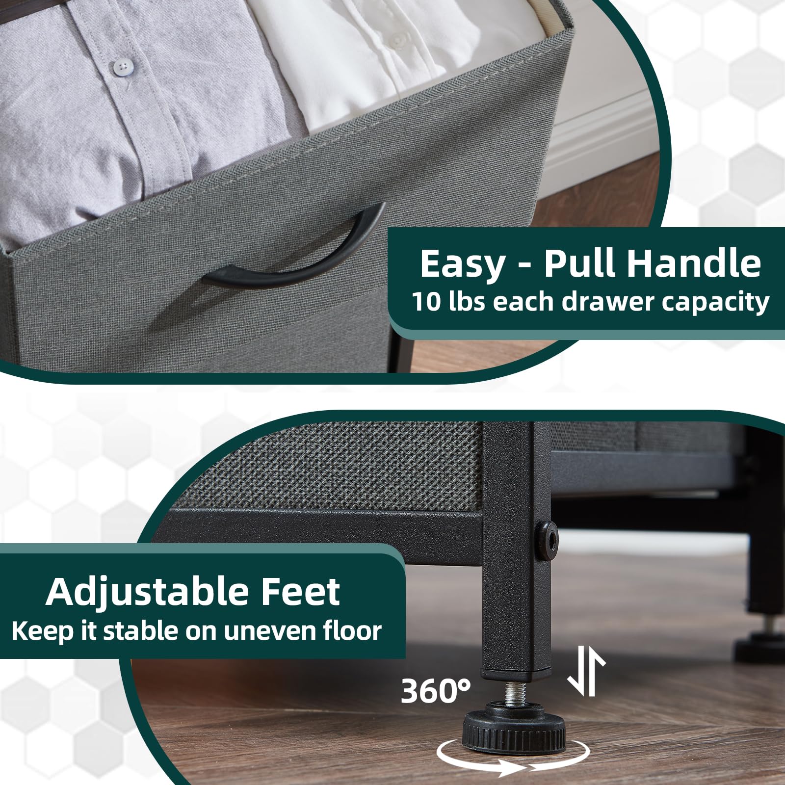 Somdot Nightstand Set of 2, Bedside Table End Table for Bedroom Dorm Nursery Living Room - Removable Fabric Drawer, Open Storage Shelf, Sturdy Steel Frame, Durable Wood Top - Black