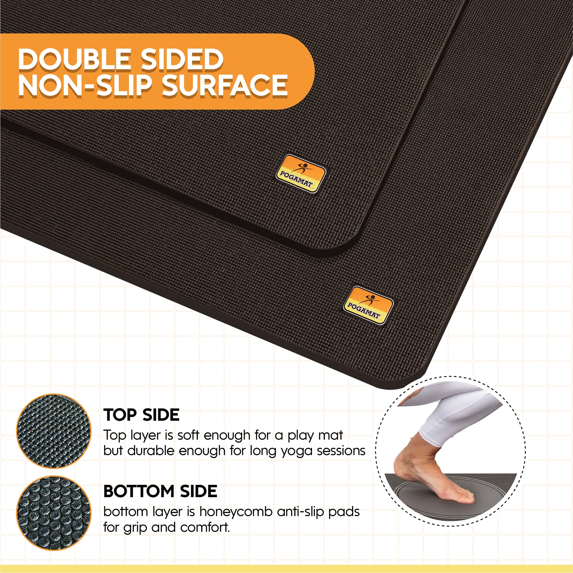 Thick Non-Slip Yoga Mat with Shoulder Strap 84" x 27" x 8mm - Large Barefoot Workout Mat for Yoga, Pilates, and at Home Exercise - Pogamat