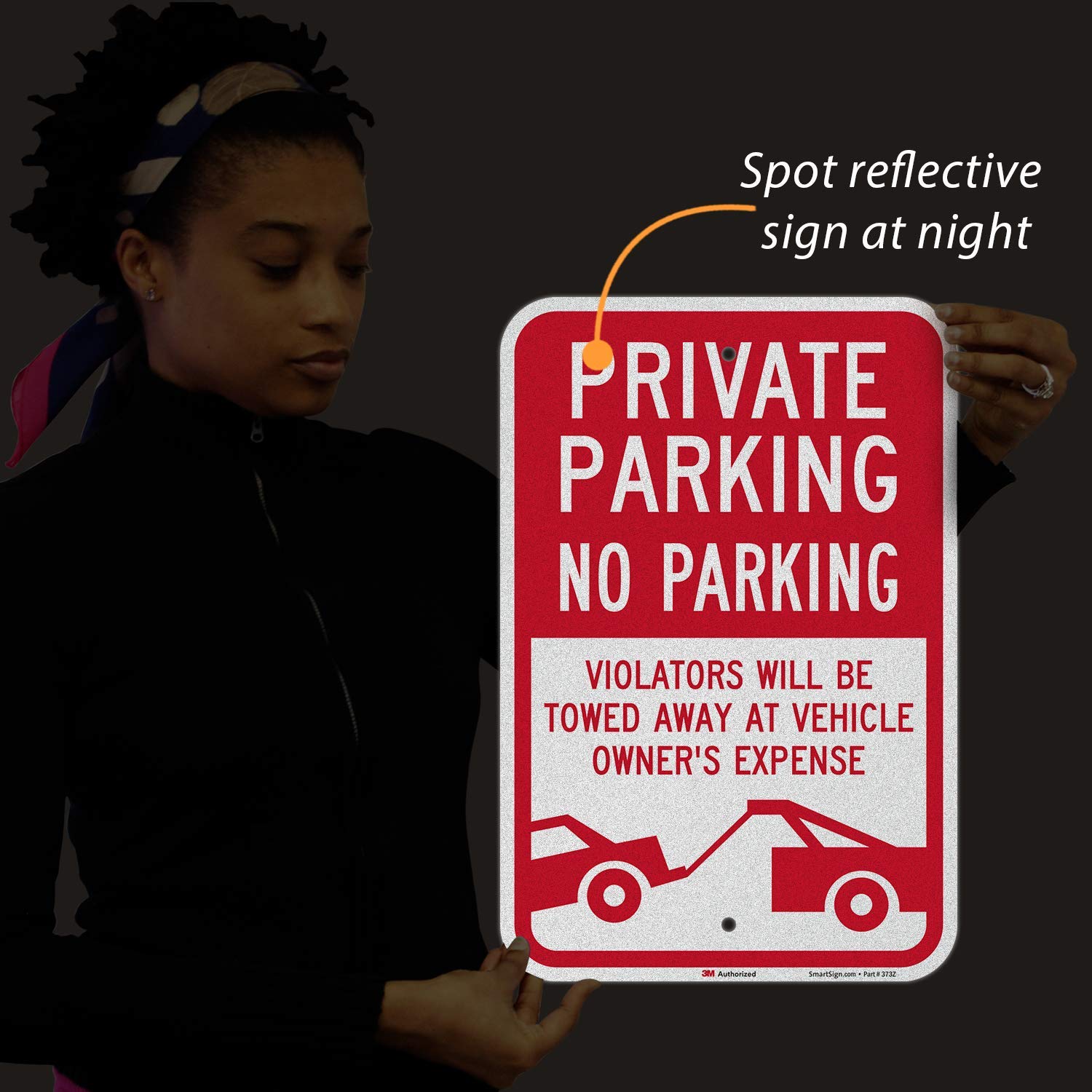 SmartSign 18 x 12 inch “Private Parking - No Parking, Violators Towed At Vehicle Owner's Expense” Metal Sign, 63 mil Aluminum, 3M Laminated Engineer Grade Reflective Material, Red and White