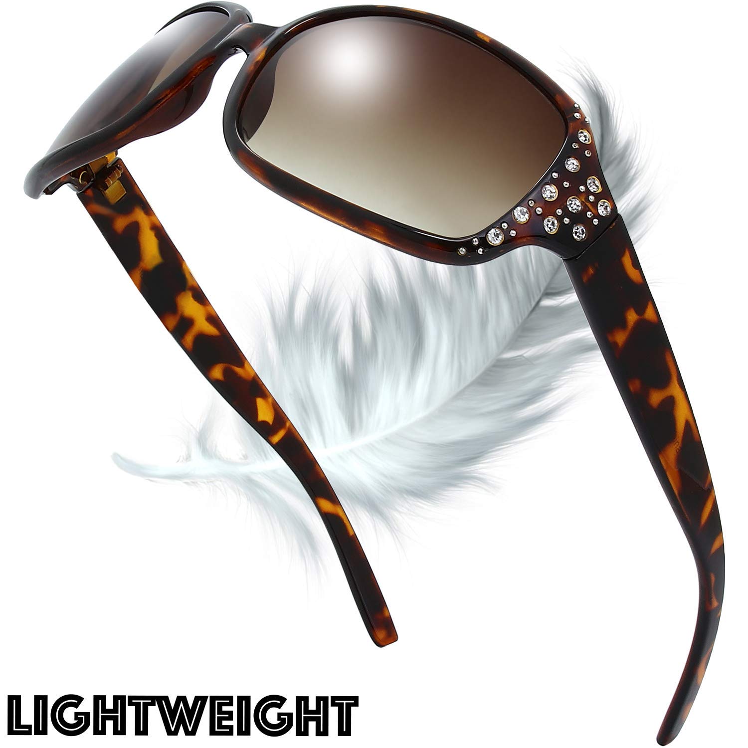 The Fresh Polarized Trendy Classic Women Hot Fashion Rhinestones Sunglasses - Exquisite Packaging (01-Black, Gradient Grey)