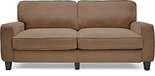 Serta Palisades 78" Track Arm Sofa, Easy Care Polyester, Soft Pillow Back, Pocket Coil Seat Cushions, Removable Covers, Loveseat or Couch for Small Spaces, Living Rooms or Bedrooms, Tan