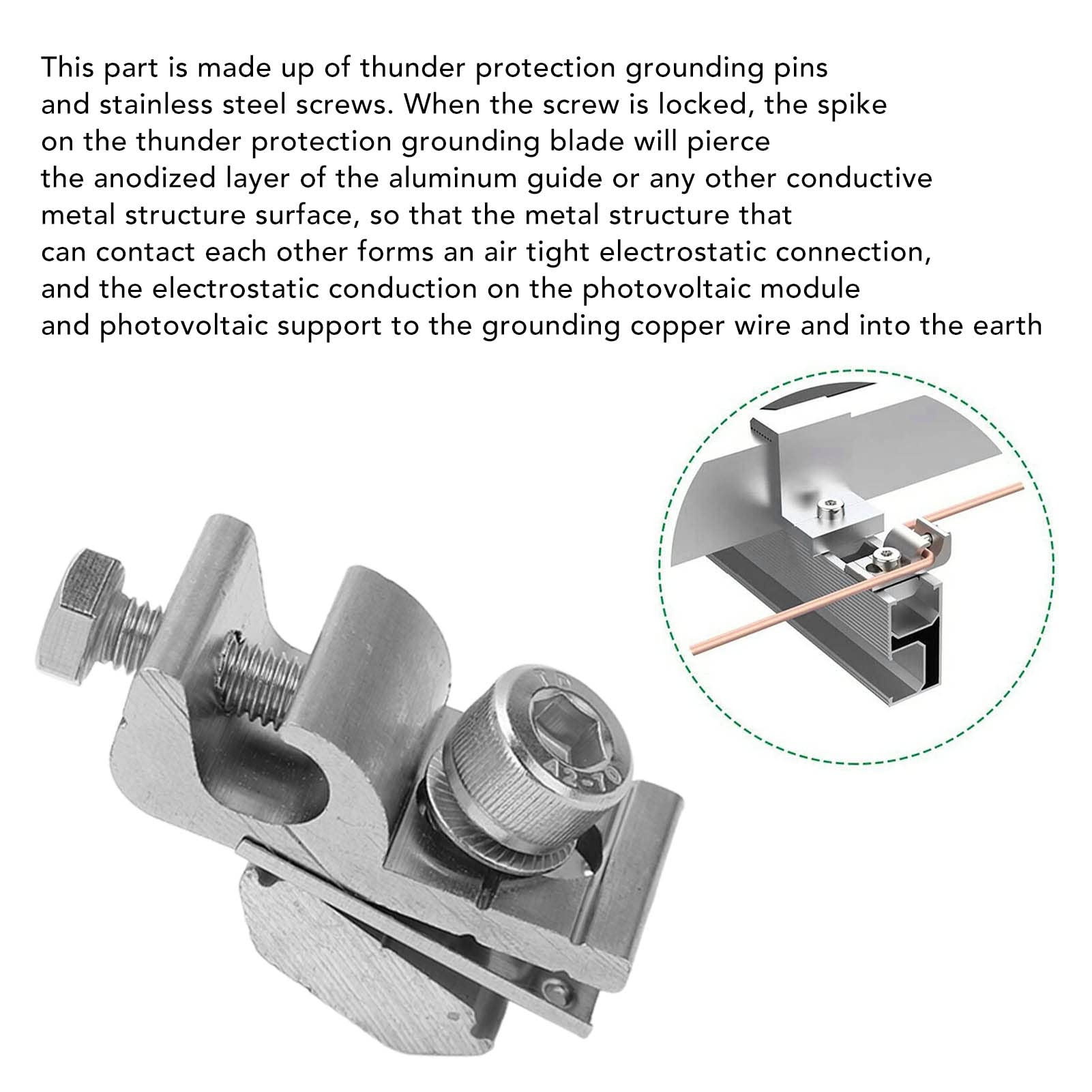 Solar Panel Grounding Clips Set 10Pcs, Solar Panel Photovoltaic On Coupling Earthing Ground Lug, Solid Aluminum and Stainless Steel Ground Clamp with Lay in Lug for Bare Wire Pipe