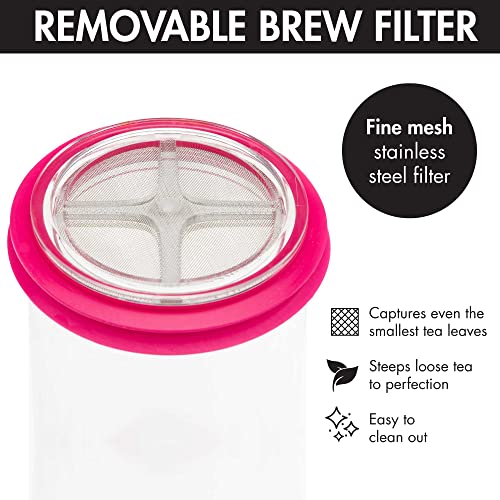 Primula Press and Go Iced Tea Maker, Travel Tumbler, Infuser Bottle, Leak-proof Flip-top Lid with Carry Loop, Dishwasher Safe, Made without BPA, 16-Ounce, Pink