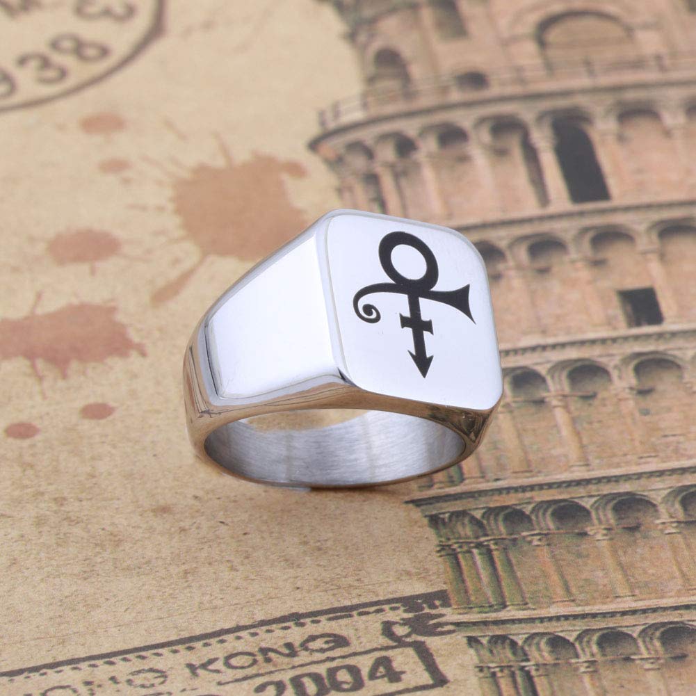 Womens Silver Prince Tribute Love Stainless Steel Engraved Symbol Ring