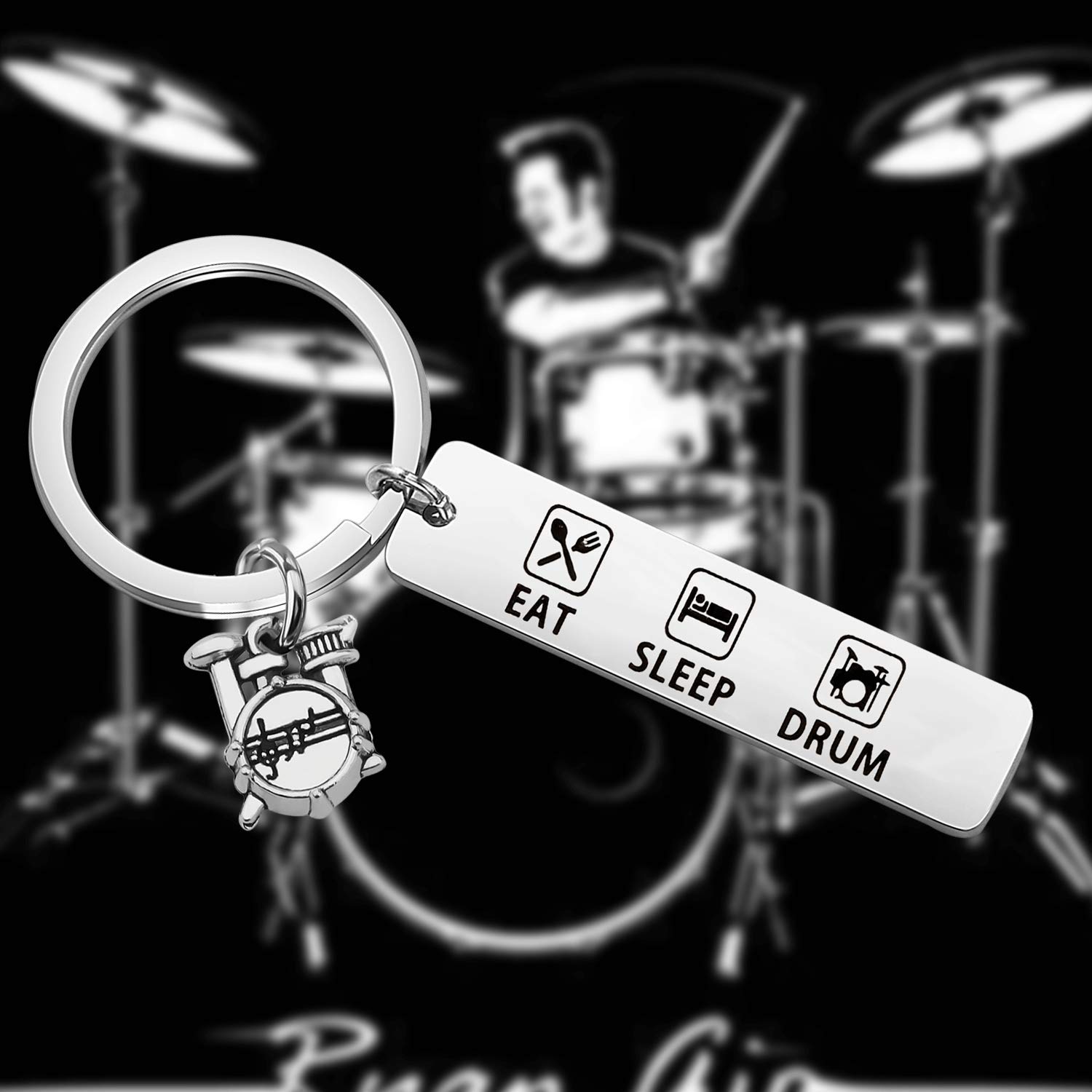 WSNANG Drummer Gift Eat Sleep Drum Keychain Drum Player Band Gift Drum Kit Gift Percussion Jewelry Musician Gift (Drum Keychain)