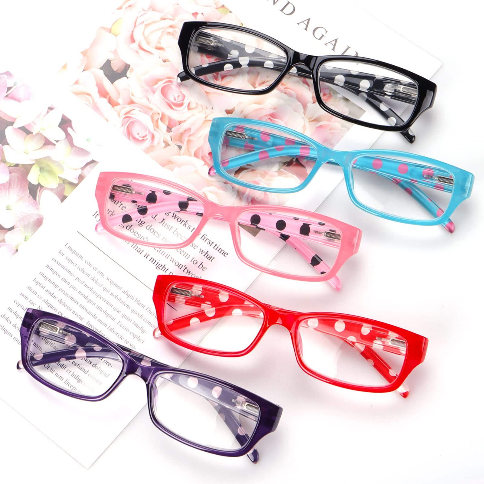 VOGPOPER Reading Glasses 5 Pairs Blue Light Blocking Fashion for Womens Readers, Spring Hinge with Pattern Print Eyeglasses (5 Multicolor-2, 2.25, diopters)