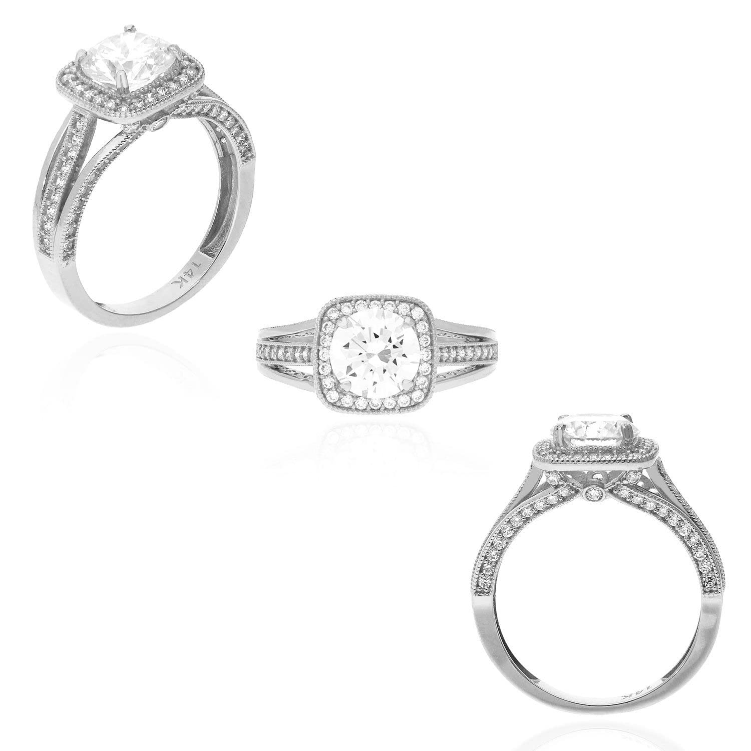 WJD Exclusives 2.4CTW Round Cut Simulated Diamond Square Halo Engagement Ring 14K Gold White, 5