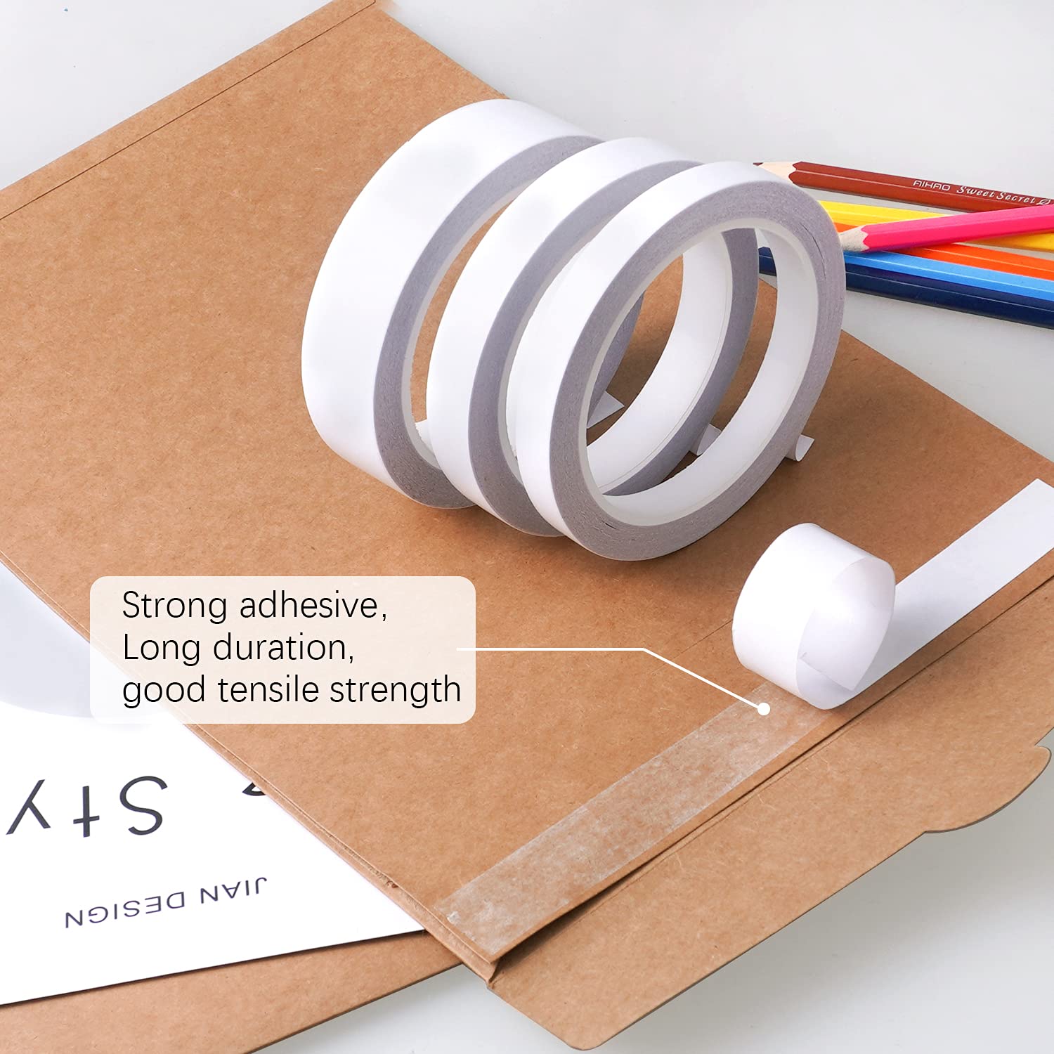WeLiu Double-Sided Tape for Arts, Crafts, Photography, Scrapbooking, 8 Rolls Tear-by-Hand, Paper Backing(Width: 6mm/ 9mm/ 12mm/ 15mm/20mm/25mm)