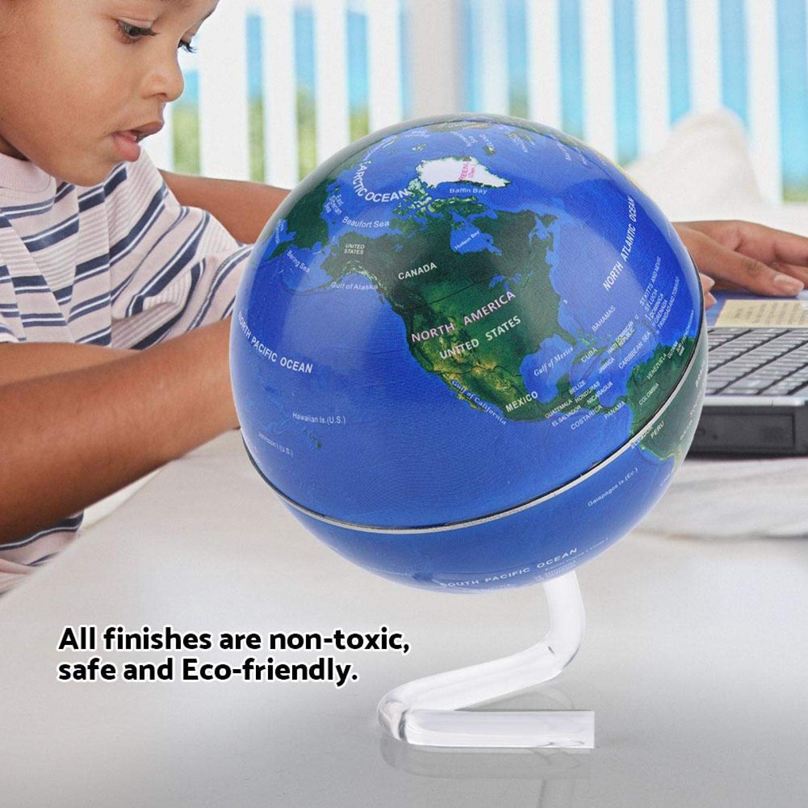 World Globe, Rotating Earth Globe Rotating World Globe, Non- Great Education Tool with Stand Office Decoration for Kids and Adults(English Blue)