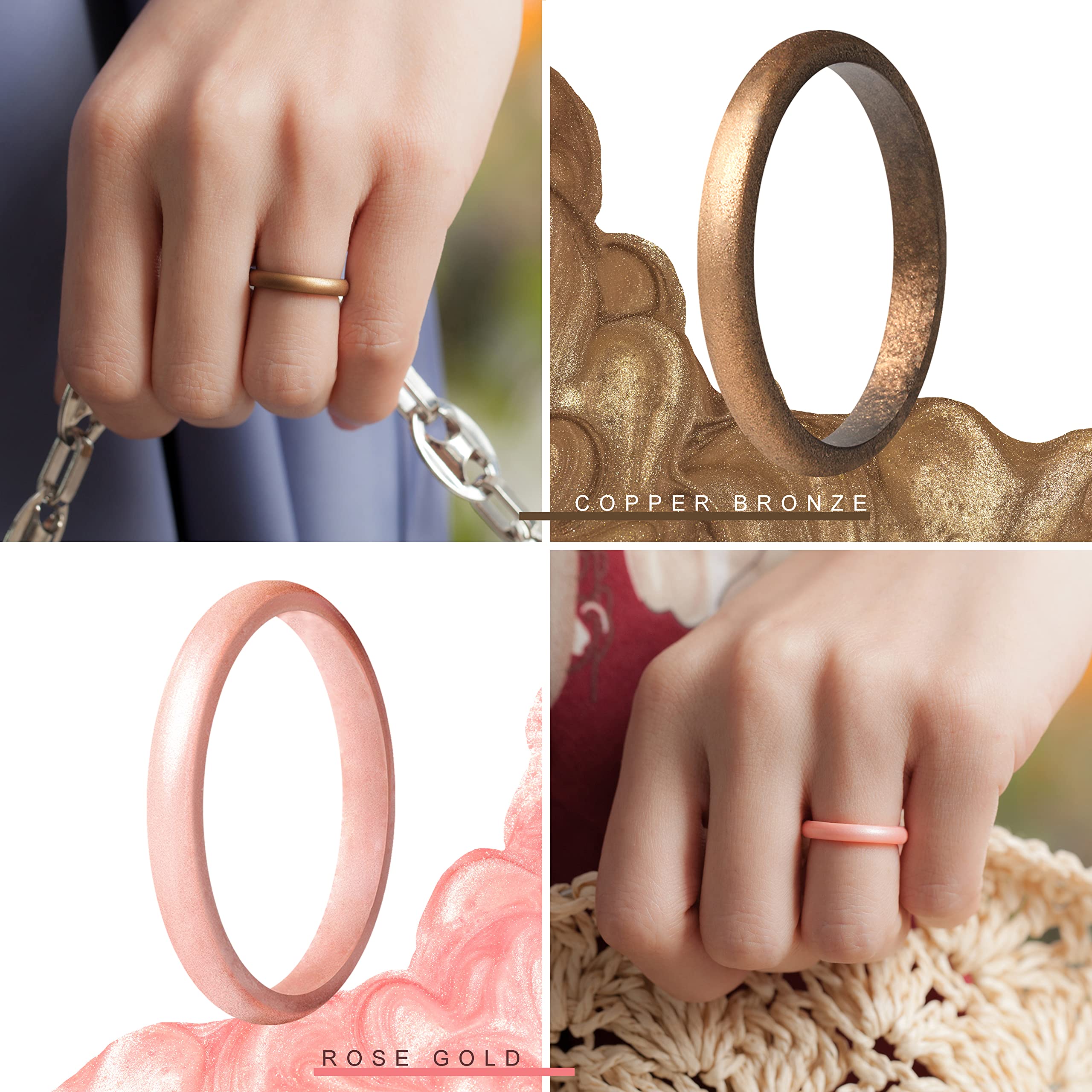 ThunderFit Women's Thin and Stackable Silicone Wedding Bands, Promise Rings 2.5mm Wide 2mm Thick - 1/4/5/6/7/8/9/10 Variety Multipack (Pack A - Size 8.5-9 (18.9mm))