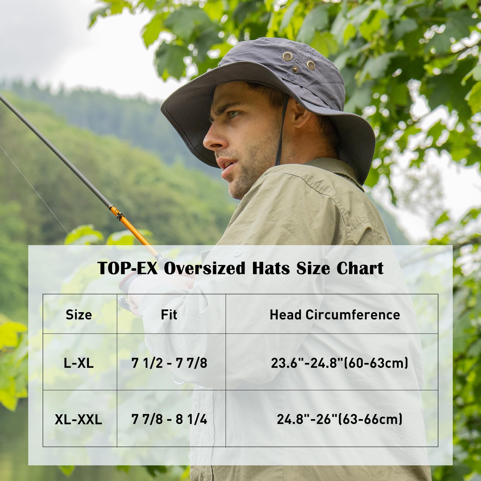 TOP-EX Mens Sun Hats Fishing Bucket Boonie Beach Golf Hiking Summer UV Protection Outdoors Wide Brim Large L XL Dark Grey