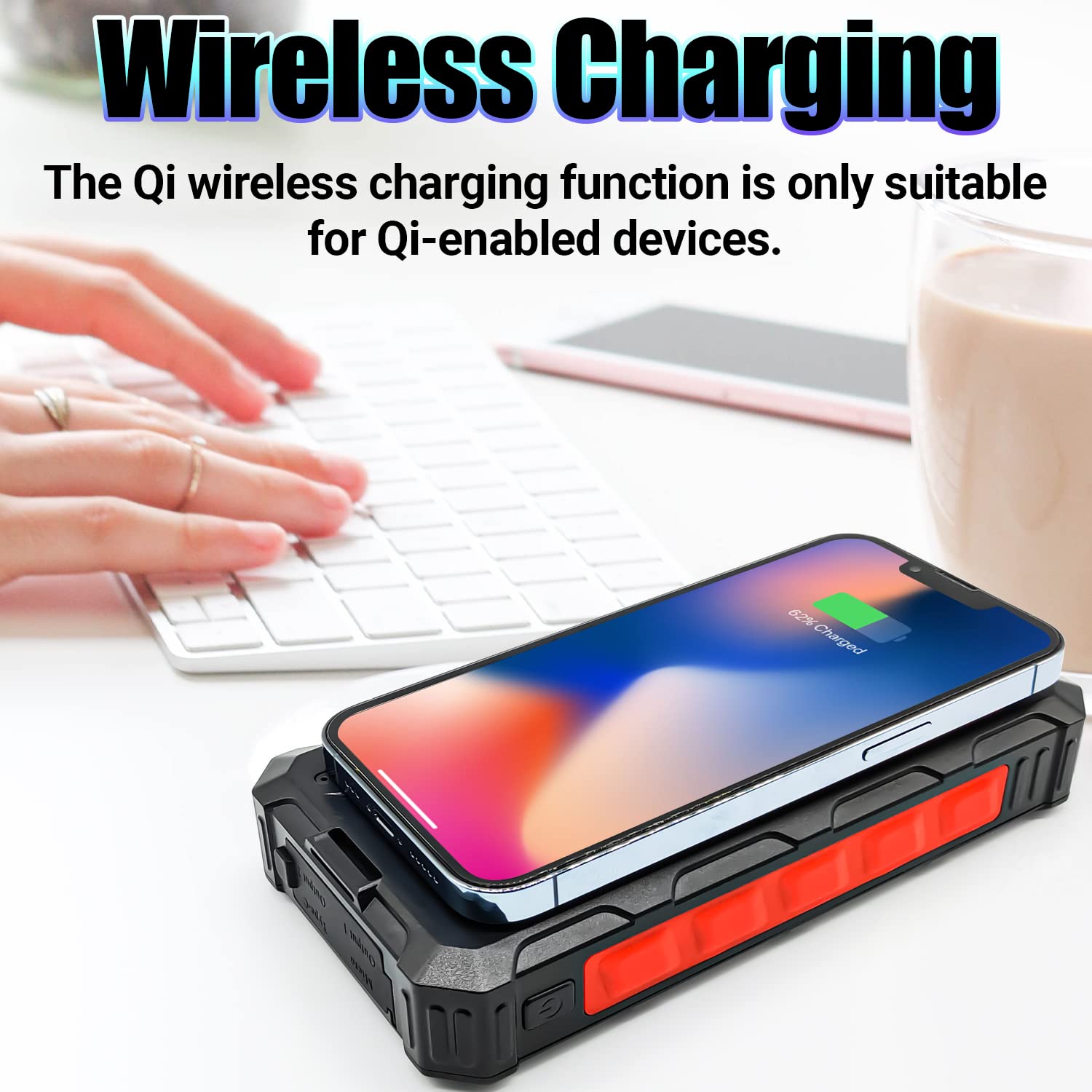 Solar Charger Power Bank - ANSIOVON 38800mAh Qi Wireless Portable Solar Phone Panel Charger for Iphone - External Battery Pack with LED Flashlight - IP54 Waterproof - 3 Outputs 5V/3A & 2 Inputs