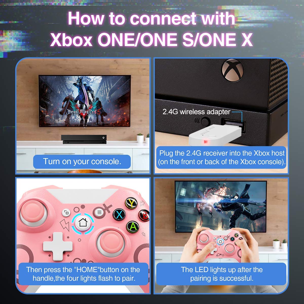 Wireless Controller for Xbox One, Fit for Xbox Series X/S/Xbox One S/One X/One Elite/Windows 7/8/10/PS3 /,Usergaing Wireless PC Gamepad with 2.4GHZ Wireless Adapter Pink-No Audio Jack